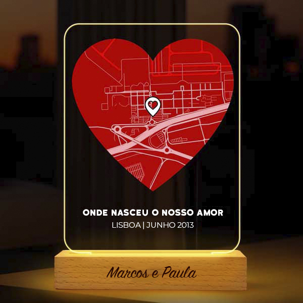 ≫ Candeeiro Mapa do Amor personalizado com Localização e Textos ️ ...